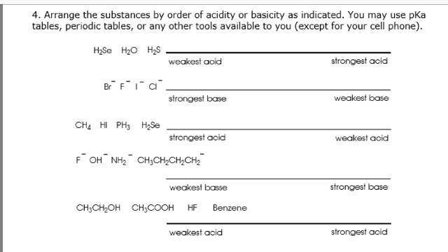Solved 4. Arrange the substances by order of acidity or | Chegg.com
