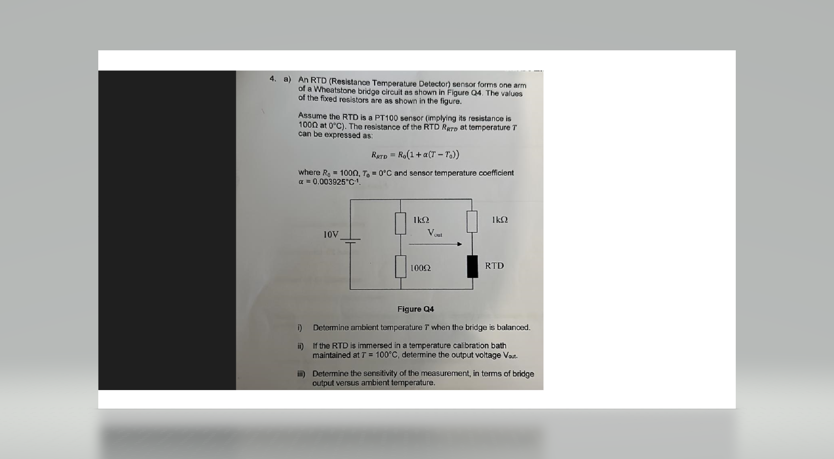Solved 4. a) An RTD (Resistance Temperature Detector) sensor | Chegg.com