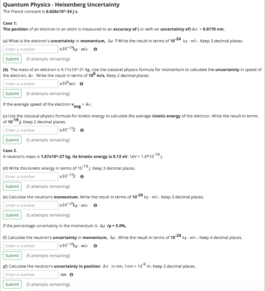 Solved Quantum Physics - Heisenberg Uncertainty The Planck | Chegg.com