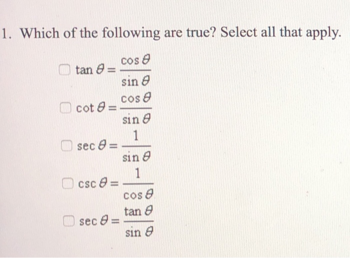 Solved 1. Which of the following are true? Select all that | Chegg.com