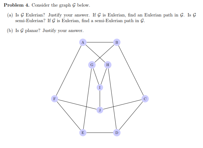 Solved Problem 4. Consider the graph G below. (a) Is G | Chegg.com