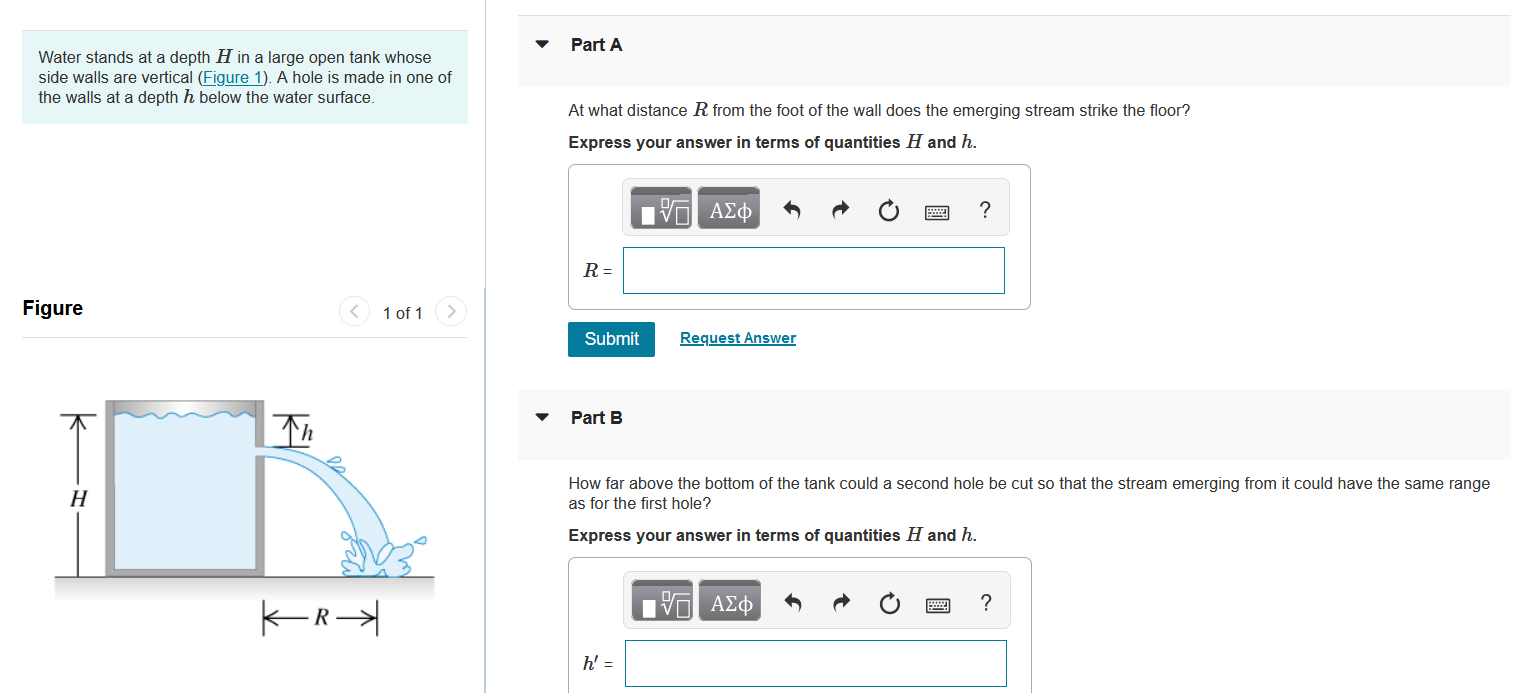 Solved Water stands at a depth H in a large open tank whose | Chegg.com