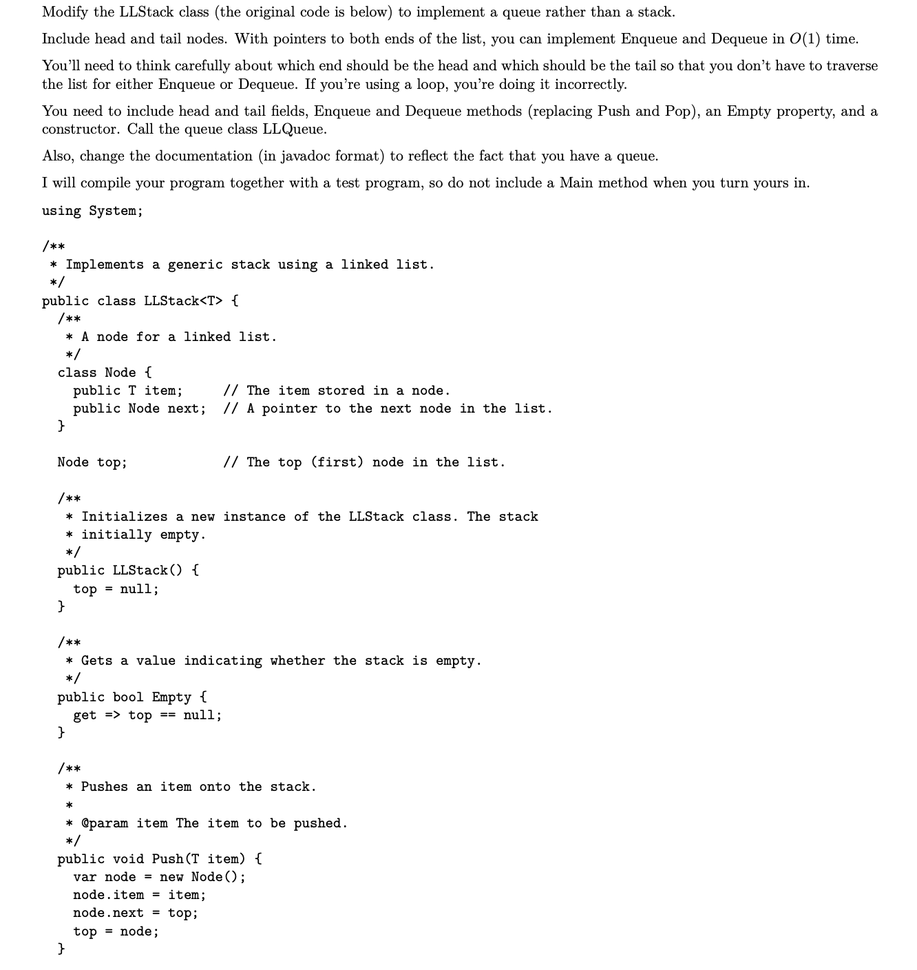 Solved Modify The Llstack Class The Original Code Is Below