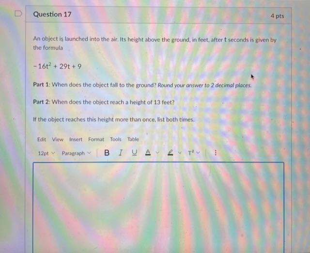Solved An object is launched into the air. Its height above | Chegg.com