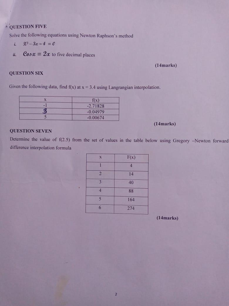 Solved QUESTION FIVE Solve the following equations using | Chegg.com