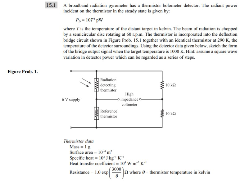 15.1 A broadband radiation pyrometer has a thermistor | Chegg.com