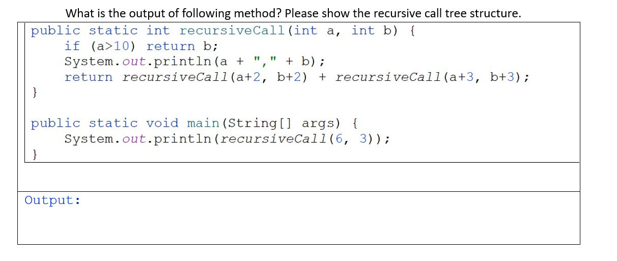 Solved What is the output of following method? Please show | Chegg.com