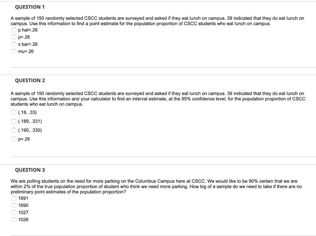 Solved QUESTION 1 A sample of 150 randomly selected CSCC | Chegg.com