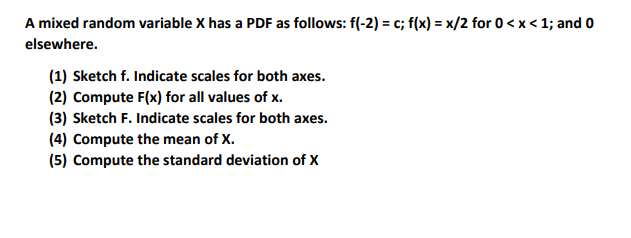 Solved A mixed random variable X has a PDF as follows: f(-2) | Chegg.com