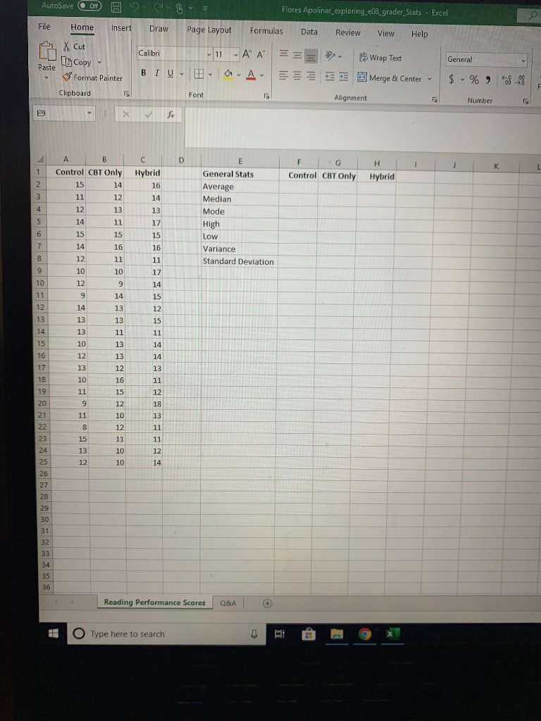 Solved 3 Flores Apolinar_exploring e08 grader_Stats - Excel | Chegg.com