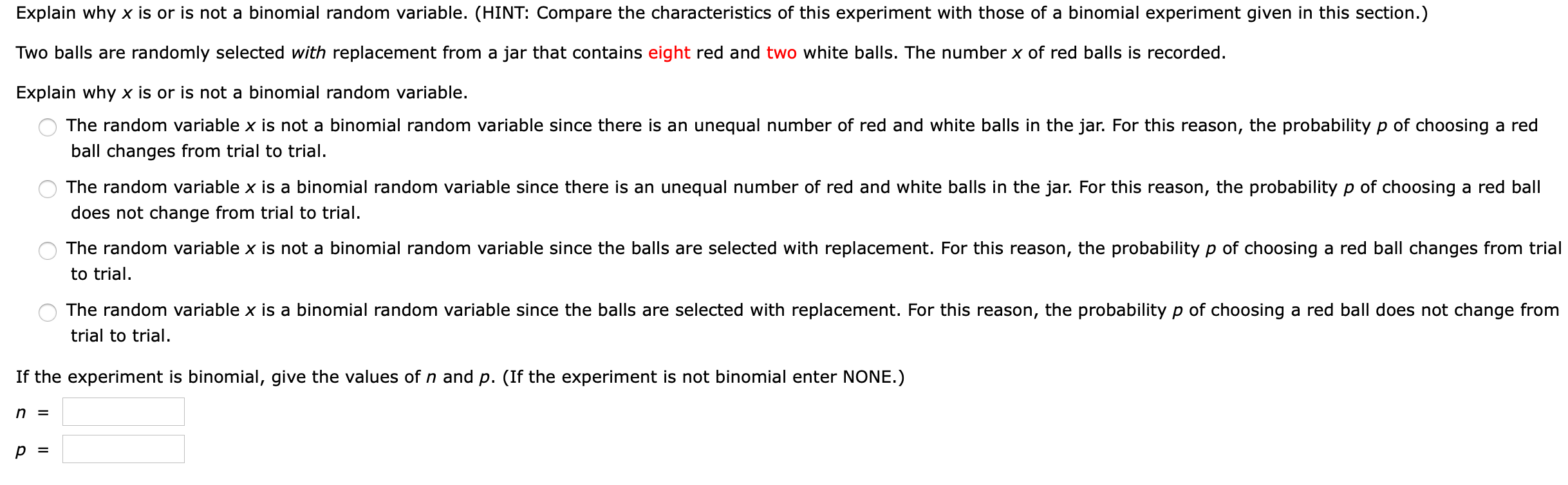 Solved Explain why x is or is not a binomial random | Chegg.com