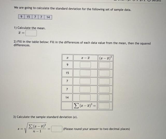 Solved We are going to calculate the standard deviation for | Chegg.com