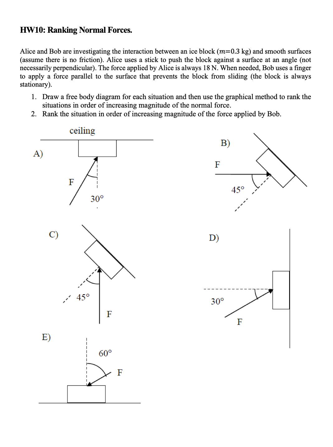 Solved HW10: Ranking Normal Forces. Alice and Bob are | Chegg.com