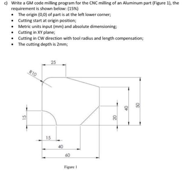 c) Write a GM code milling program for the CNC | Chegg.com