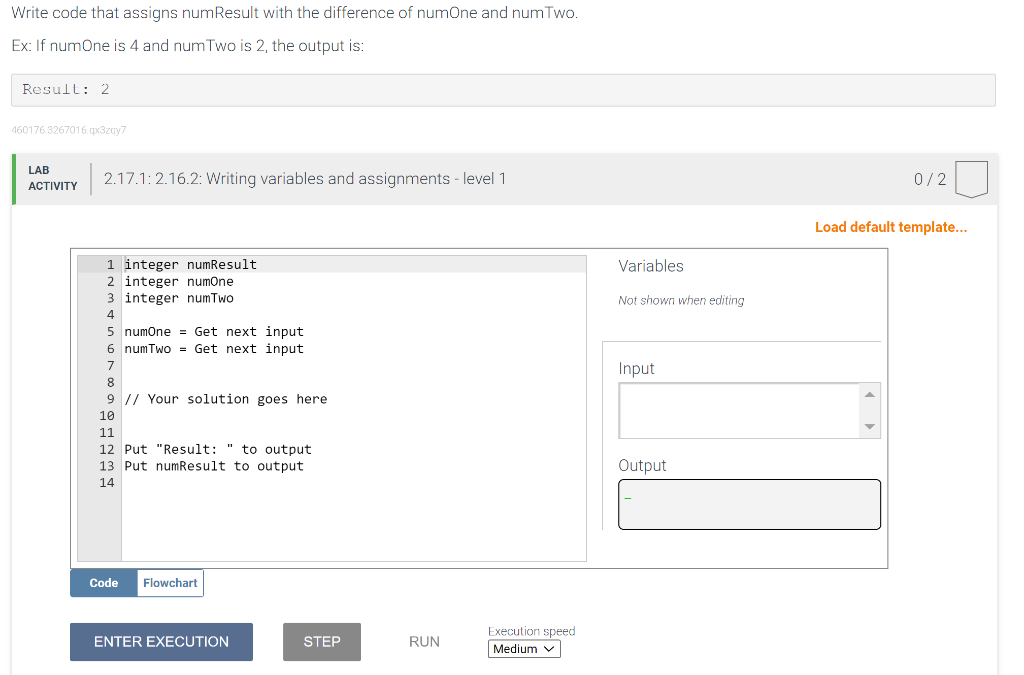 Solved Write code that assigns numResult with the difference | Chegg.com