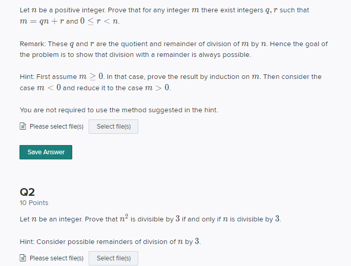Solved Let n be a positive integer. Prove that for any | Chegg.com