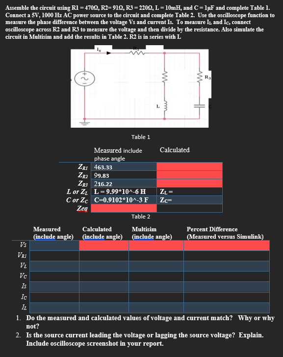 Please use Multisim to fill the data in table 2 and | Chegg.com