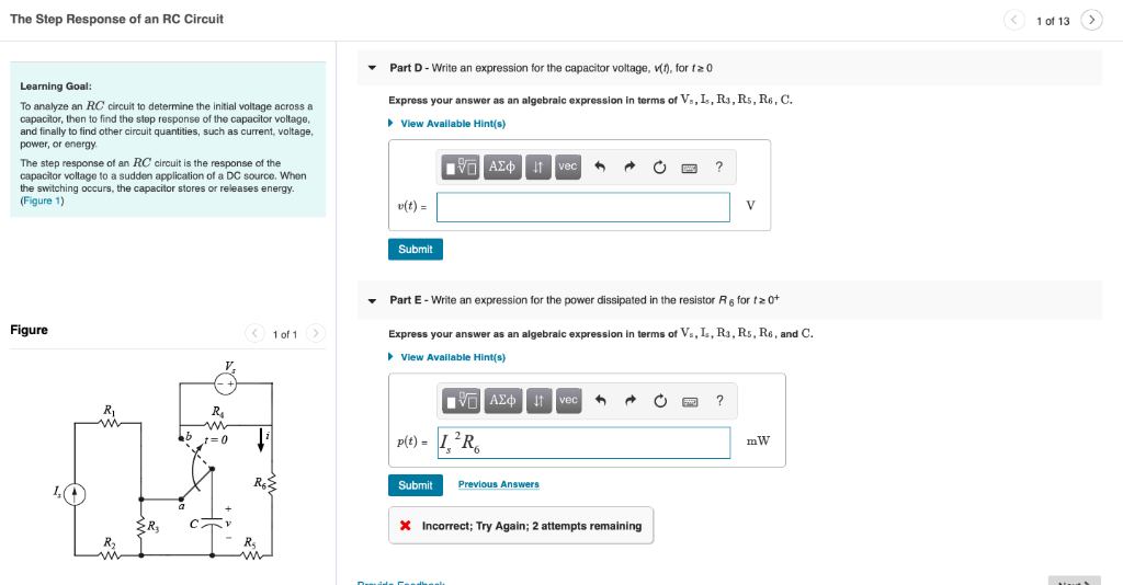 Solved The Step Response of an RC Circuit 1 of 13 Part D | Chegg.com