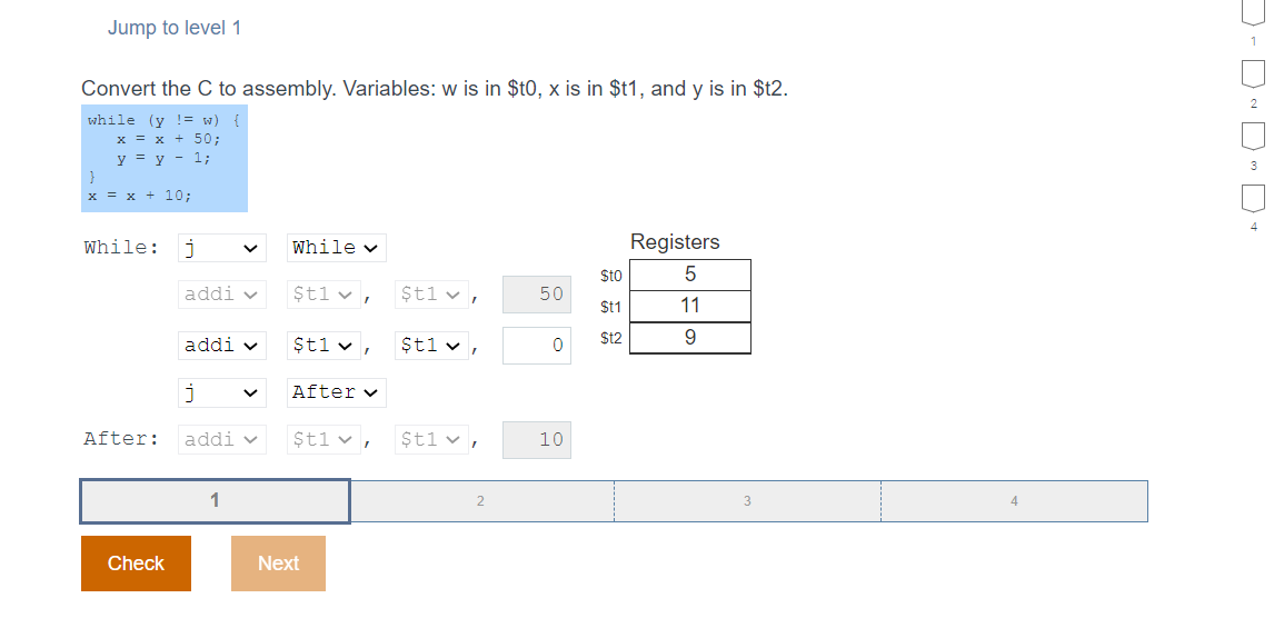 Solved Jump to level 1 Convert the C to assembly. Variables: | Chegg.com