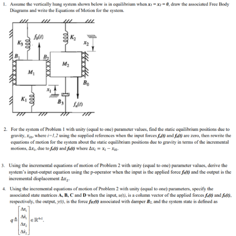 Solved 1. Assume the vertically hung system shown below is | Chegg.com
