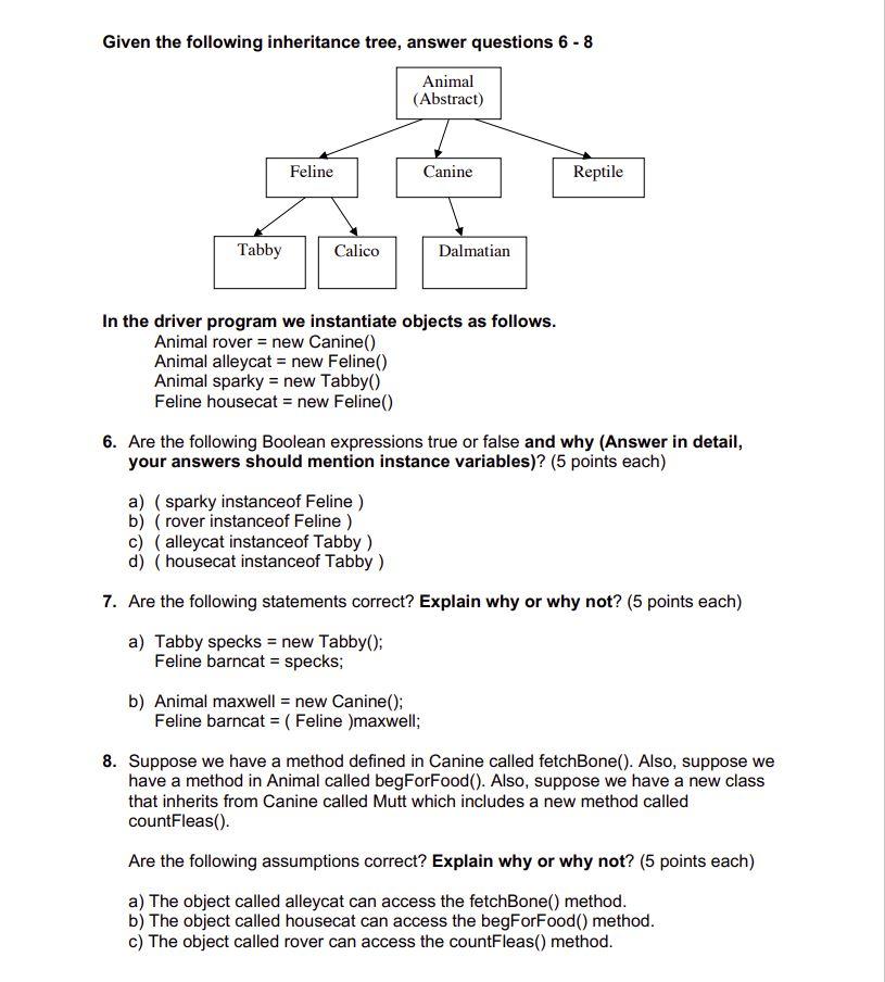 Solved Given the following inheritance tree, answer | Chegg.com