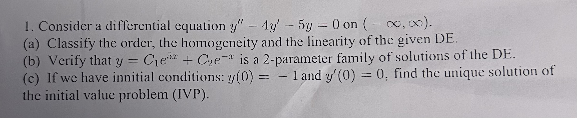 Solved Consider a differential equation y''-4y'-5y=0 ﻿on | Chegg.com