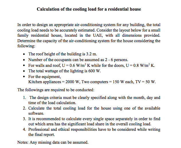 Calculation of the cooling load for a residential | Chegg.com