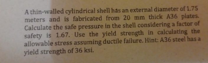 Solved A thin-walled cylindrical shell has an external | Chegg.com