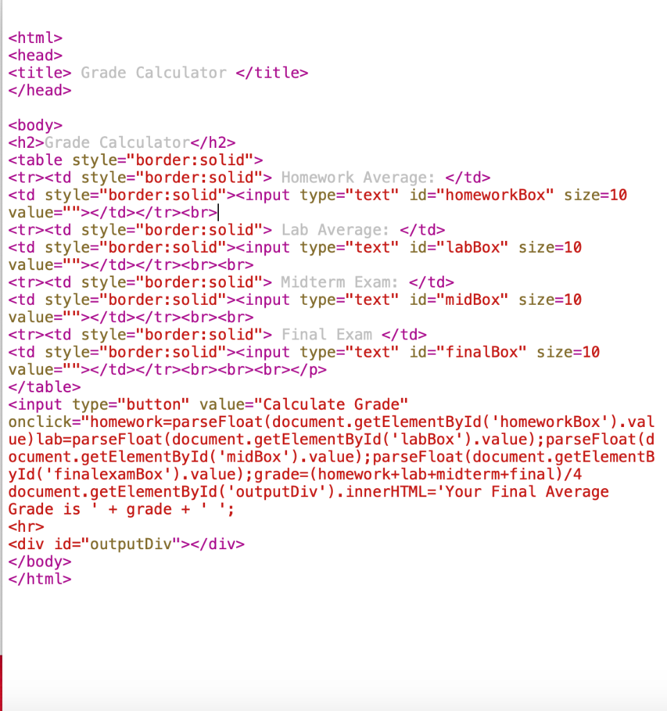 Solved Grade Calculator Grade | Chegg.com