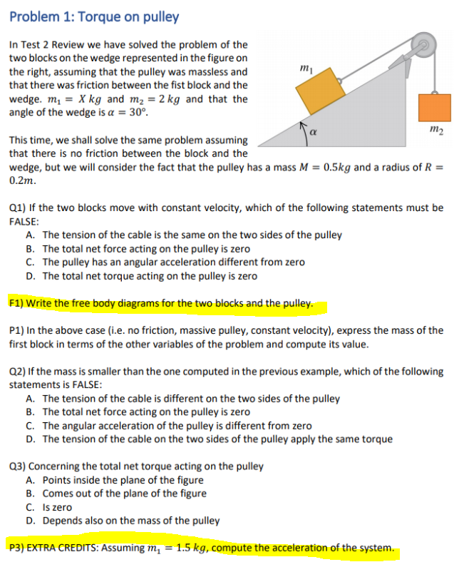 Solved Problem 1: Torque on pulley In Test 2 Review we have | Chegg.com