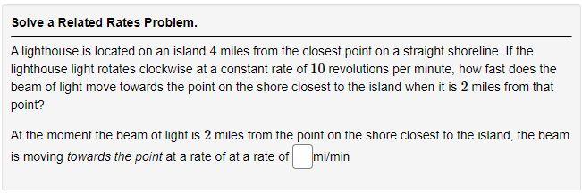 Solved Solve a Related Rates Problem. A lighthouse is | Chegg.com