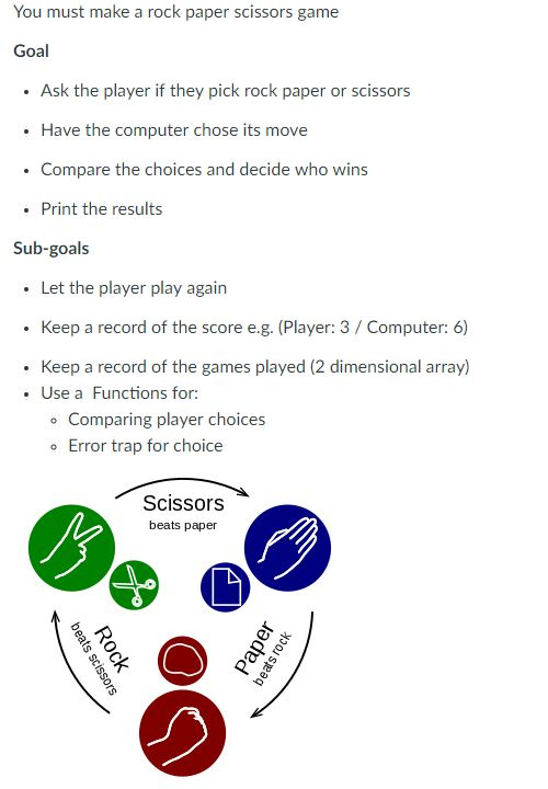 You must make a rock paper scissors game Goal Ask the | Chegg.com