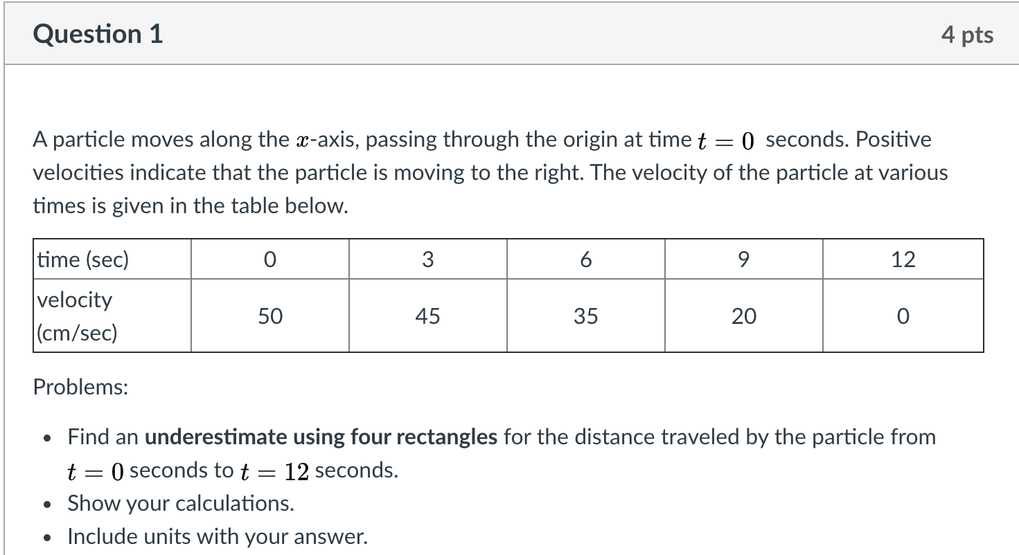 Solved Question 1 4 pts = A particle moves along the x-axis, | Chegg.com