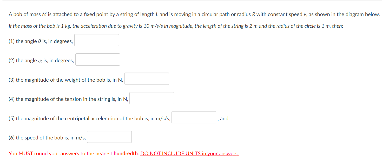 Solved A bob of mass M is attached to a fixed point by a | Chegg.com