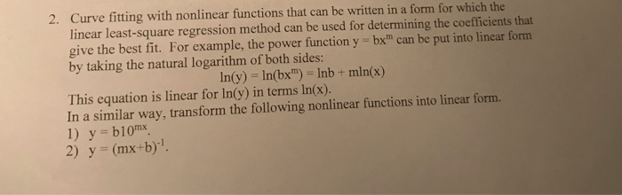 Solved 2. Curve fitting with nonlinear functions that can be | Chegg.com