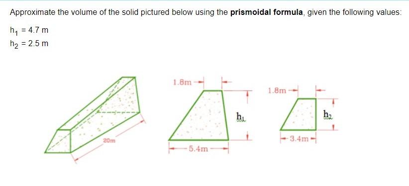 Solved Approximate the volume of the solid pictured below | Chegg.com