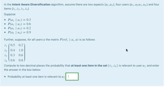 = In the Intent Aware Diversification algorithm, | Chegg.com