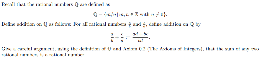 Solved Recall that the rational numbers Q are defined as | Chegg.com