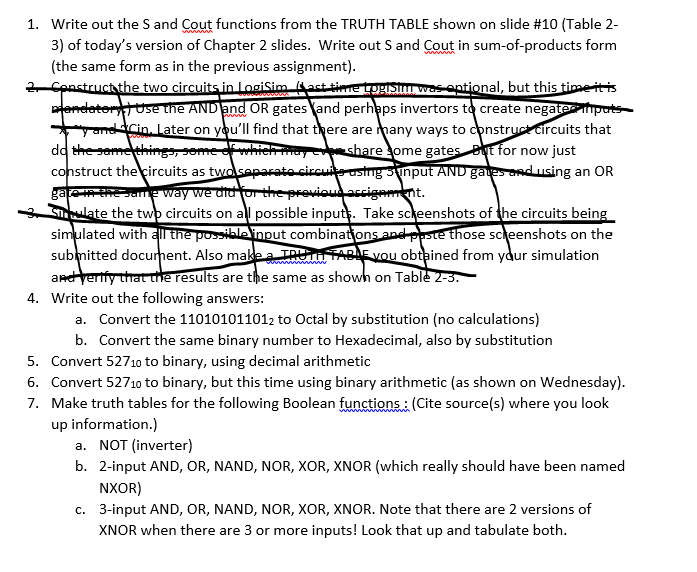 Solved 1. Write out the S and Cout functions from the TRUTH | Chegg.com