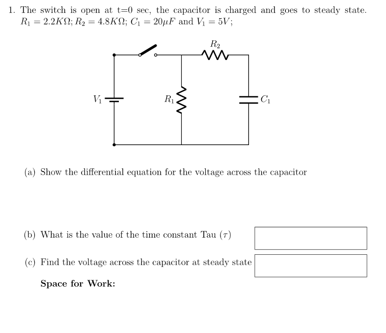 Solved The switch is open at t=0sec, ﻿the capacitor is | Chegg.com