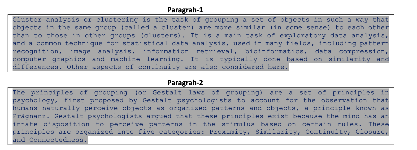 Solved Paragrah-1Cluster analysis or clustering is the task | Chegg.com