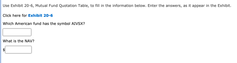 Solved Use Exhibit 20-6, Mutual Fund Quotation Table, to | Chegg.com