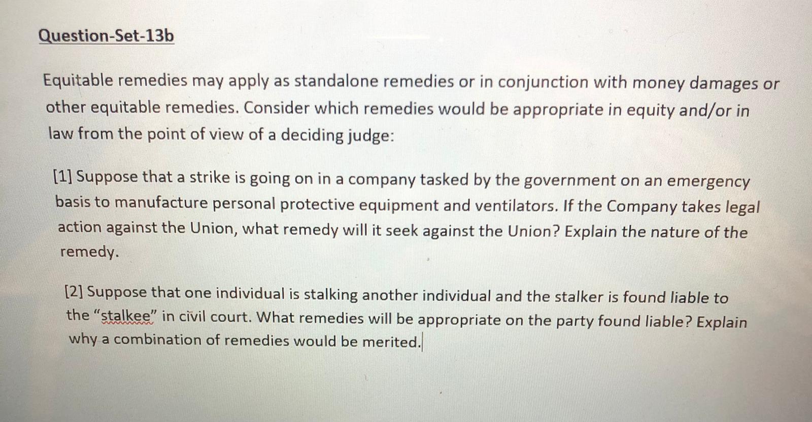 Solved Question-Set-13b Equitable remedies may apply as | Chegg.com
