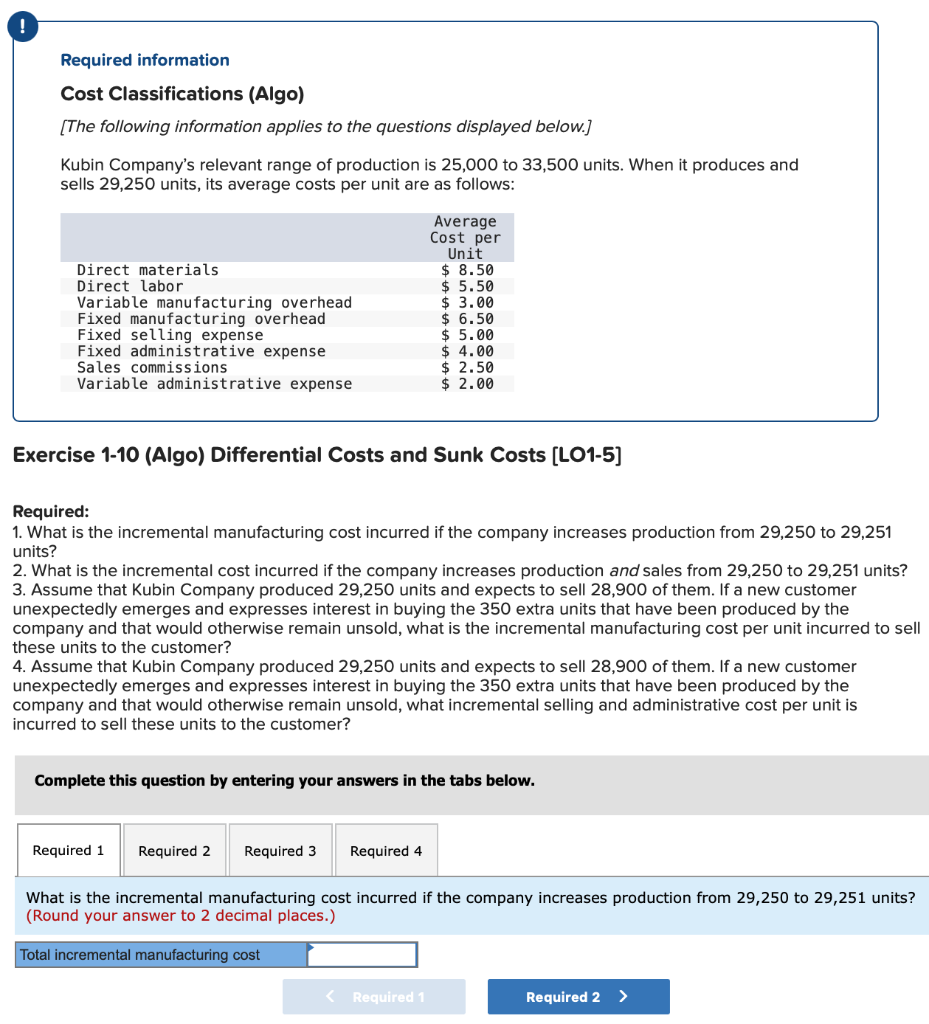 Solved Required information Cost Classifications (Algo) [The | Chegg.com