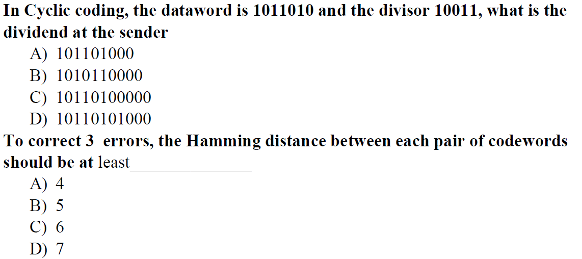 Solved In Cyclic coding, the dataword is 1011010 and the | Chegg.com