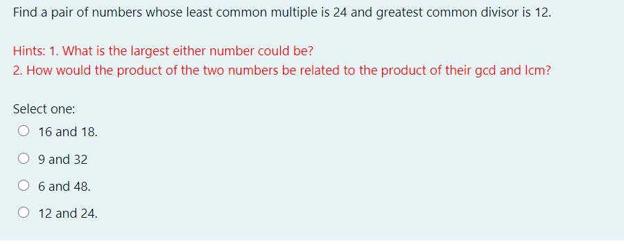 Solved Find a pair of numbers whose least common multiple is | Chegg.com