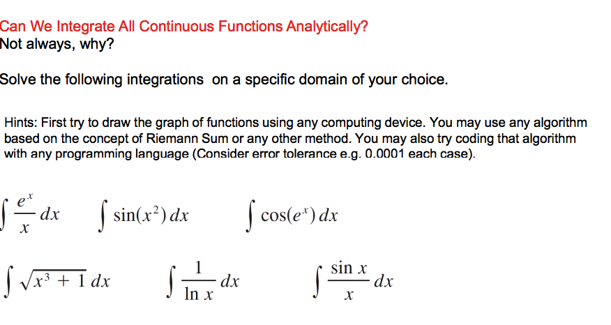 Can We Integrate All Continuous Functions | Chegg.com
