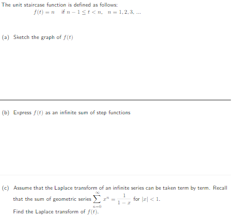 Solved The unit staircase function is defined as follows: | Chegg.com