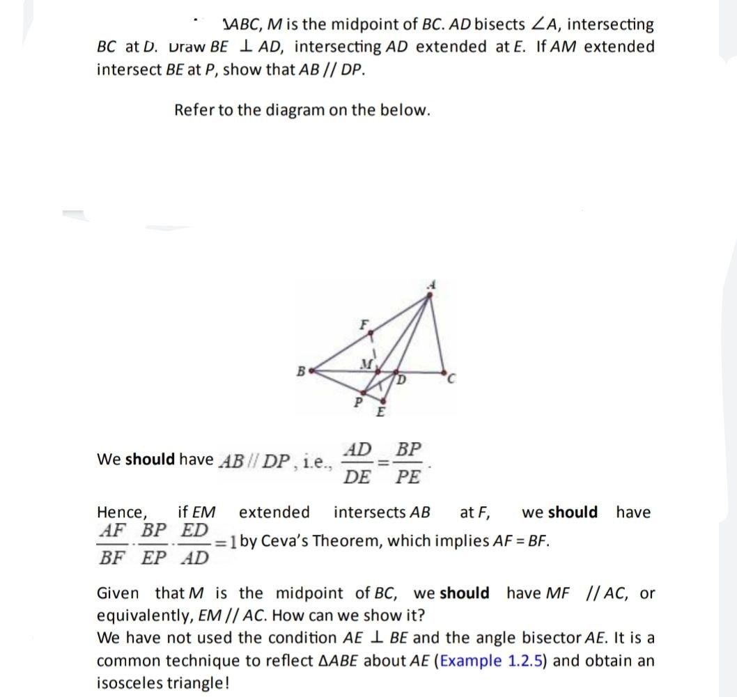Solved JABC, M is the midpoint of BC. AD bisects LA, | Chegg.com