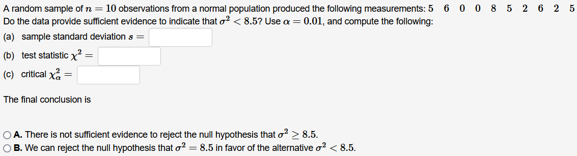 Solved A random sample of n=10 observations from a normal | Chegg.com